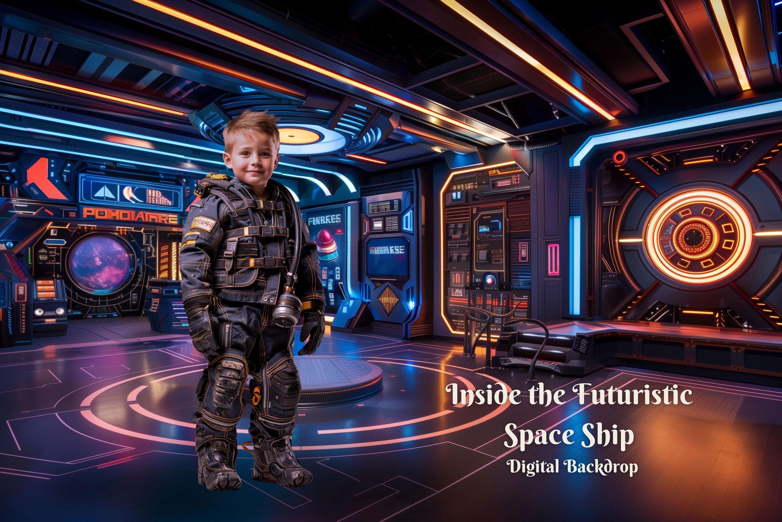 Inside the Futuristic Space Ship Digital Backdrop for Advanced Future ...