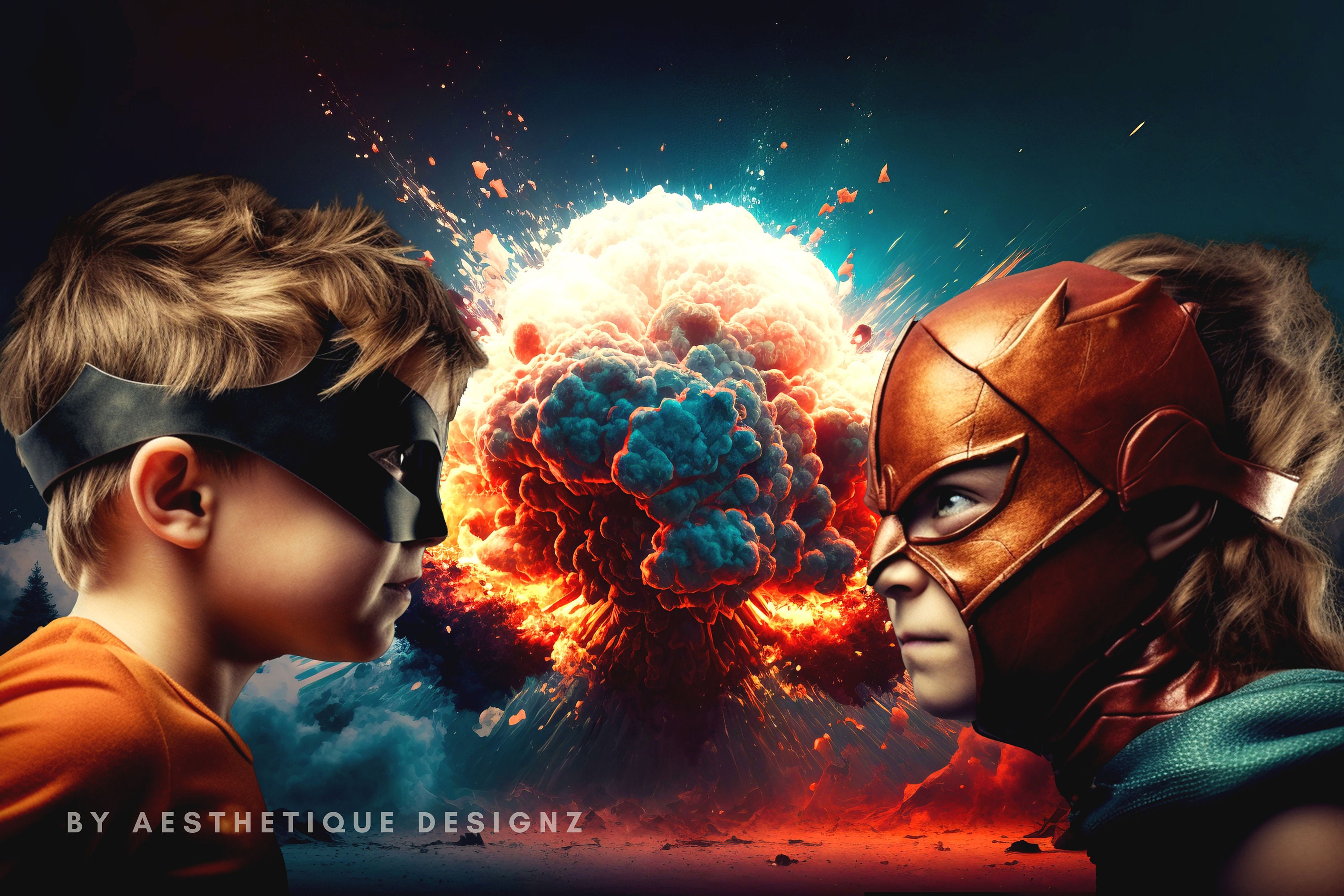 Epic Battle Superhero Digital Backdrop Explosion Background Firepower ...