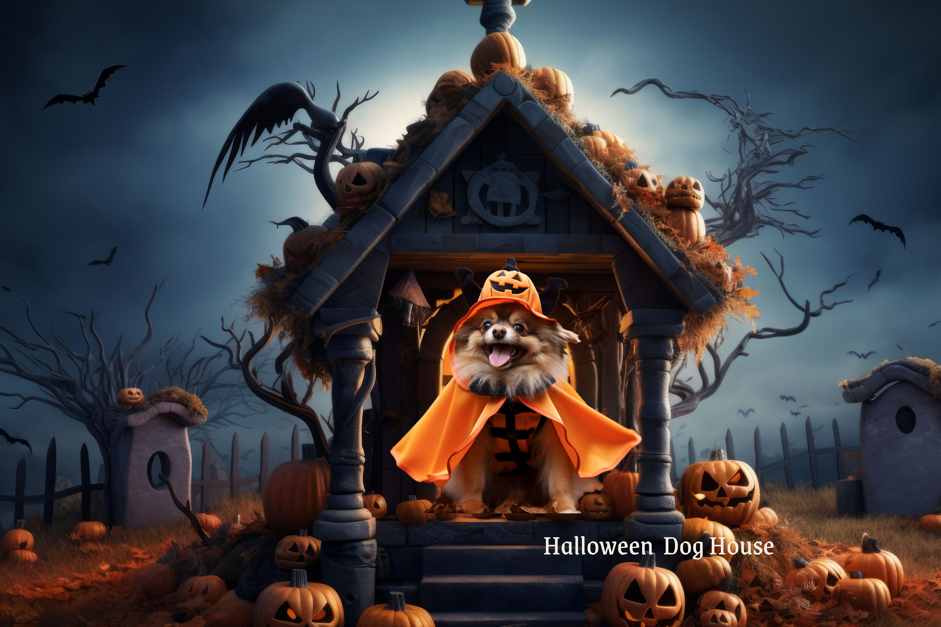 Spooky Dog House Digital Backdrop Puppy Halloween Photography ...