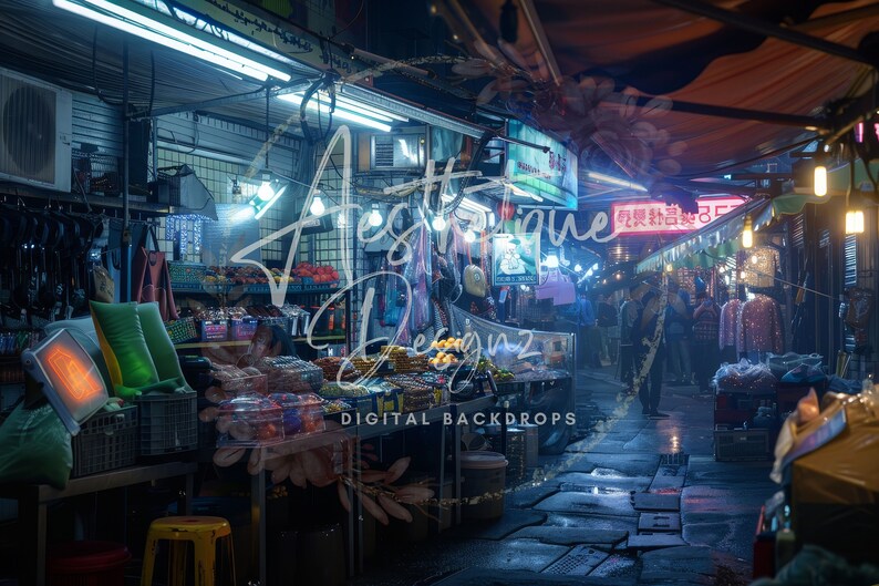 Asian Street Market Digital Backdrop Alley Market Digital Background ...
