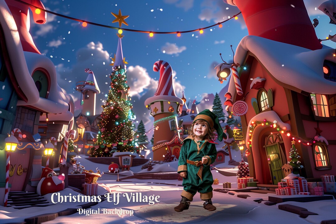 Christmas Elf Village Digital Backdrop Winter Wonderland Digital ...