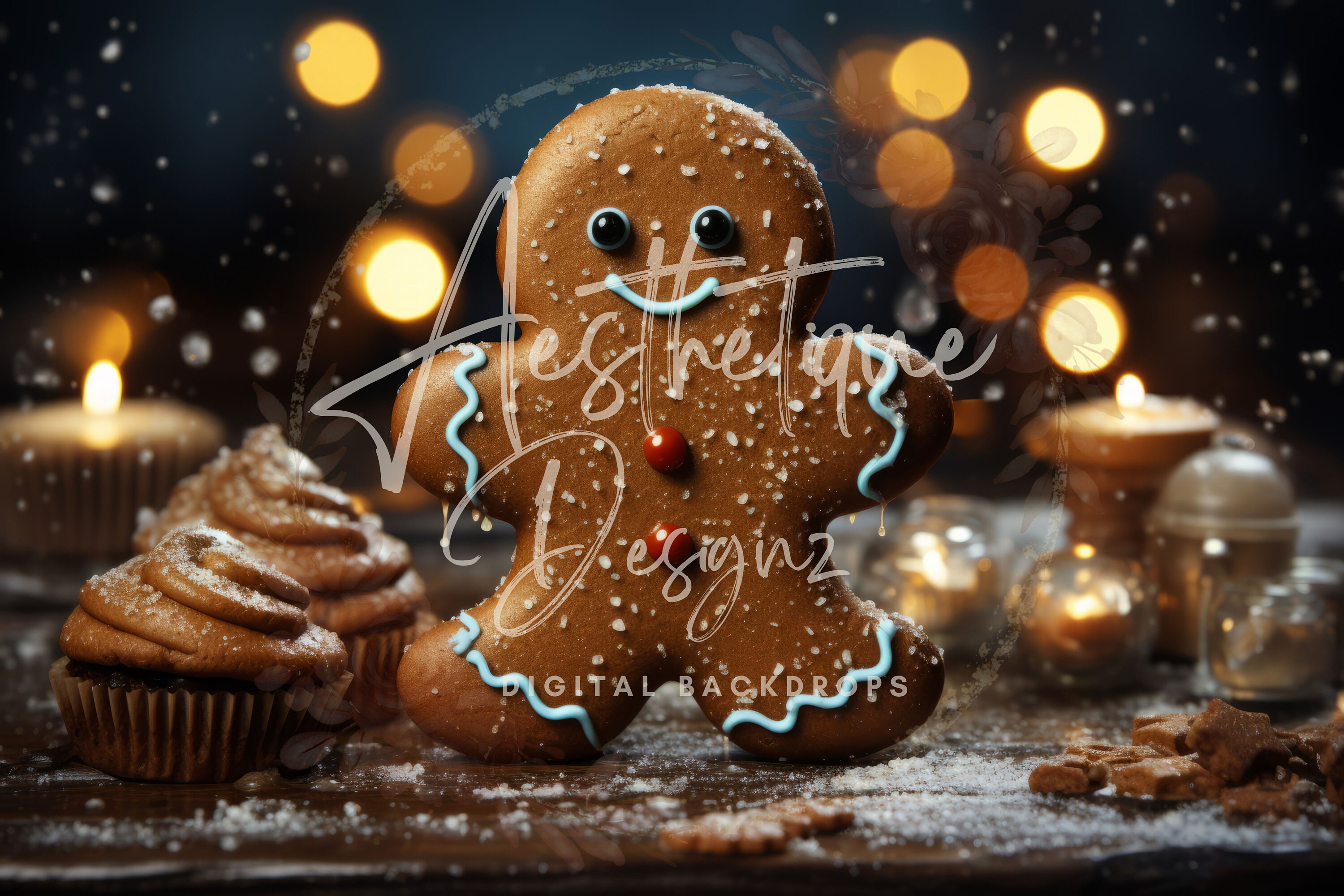 Happy Gingerbread Digital Backdrop Magical Christmas Photo Background ...
