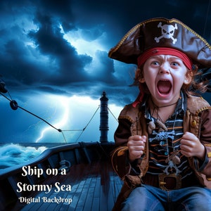 Ship on a Stormy Sea Digital Backdrop for Sea Survivor Photo Background ...