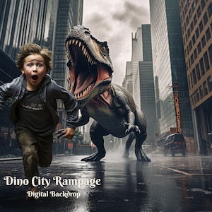 Dino City Rampage Digital Backdrop T-rex Dinosaur Digital Background ...