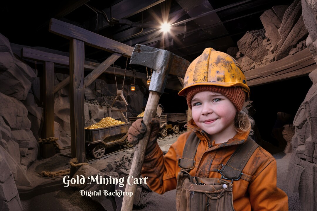 Gold Mining Cart Digital Backdrop Gold Miner's Camp Digital Background Gold Fillings Digital ...