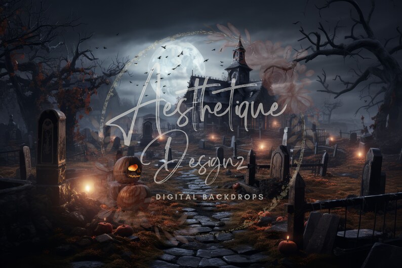 Eerie Cemetery Digital Backdrop Halloween Photo Background Halloween ...