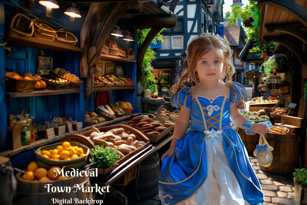 Medieval Town Market Digital Backdrop Princess Buying in Market Digital ...