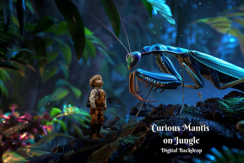 Curious Mantis on Jungle Digital Backdrop Life of a Bug Photo ...