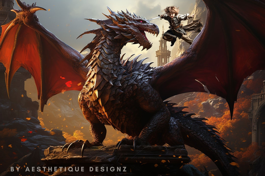 Slaying a Dragon Digital Backdrop Mythical Creatures Digital Background ...