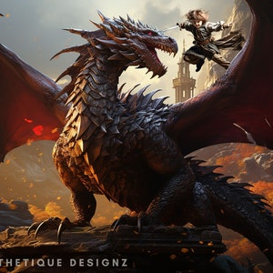 Slaying a Dragon Digital Backdrop Mythical Creatures Digital Background ...