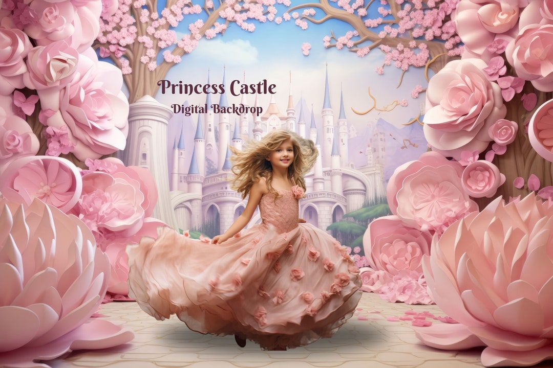 Pink Princess Castle Digital Backdrop Fairy Tale Princess Photography ...