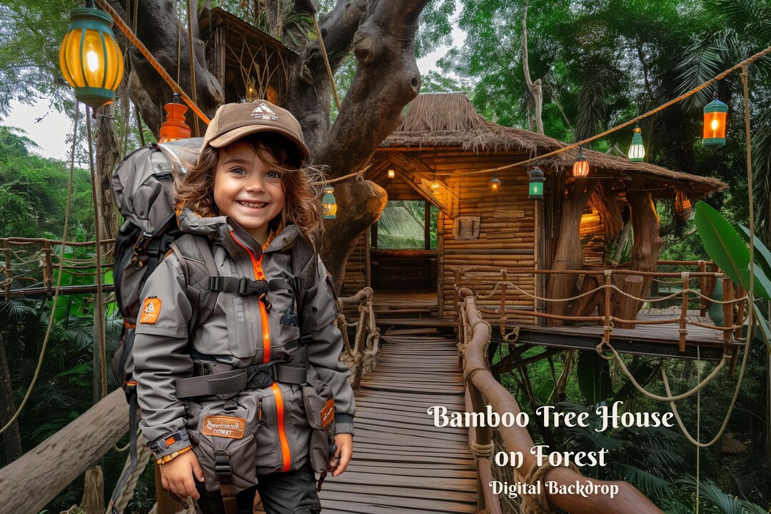 Bamboo Tree House on Forest Digital Backdrop for Forest Tree Tribes ...