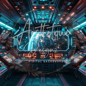 Space Battle Ship's Command Center Digital Backdrop for Advanced Future ...