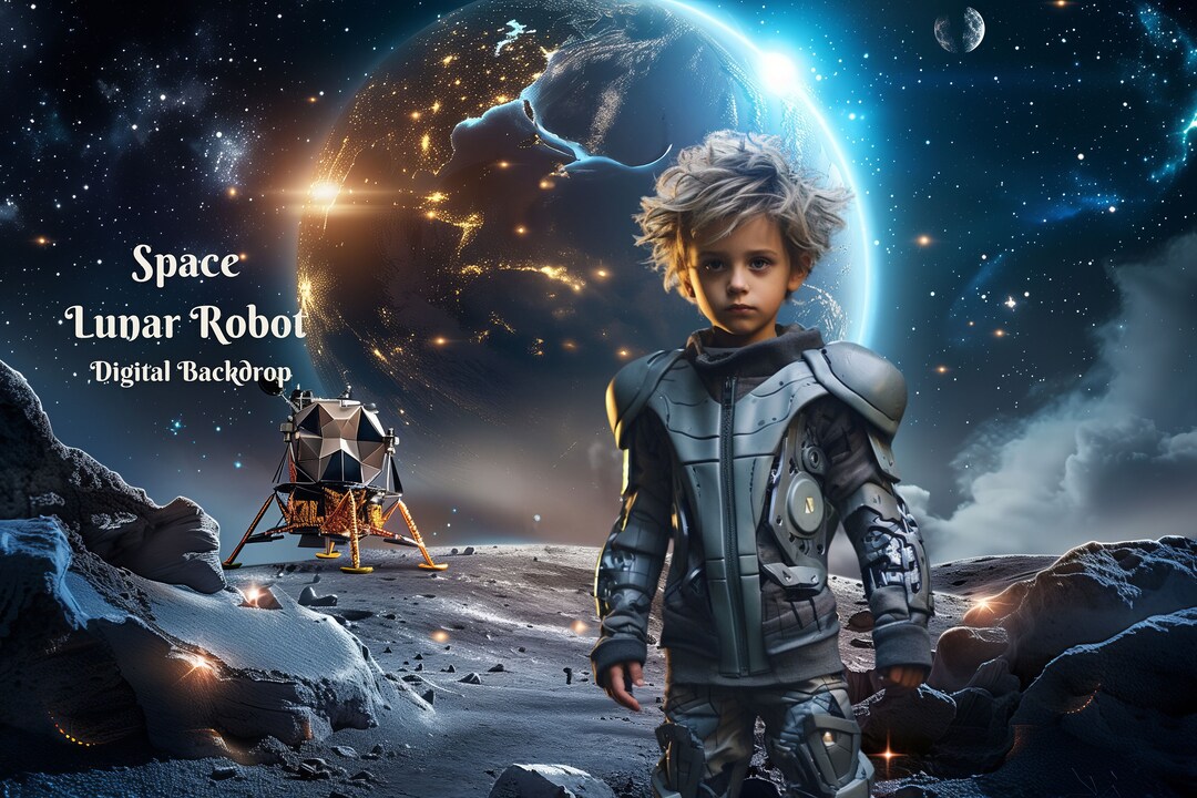 Space Lunar Robot Digital Backdrop Interplanetary Travel Digital ...