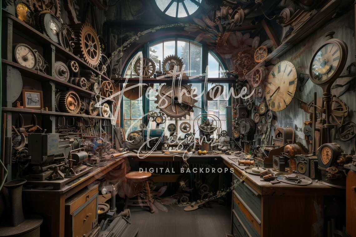 Antique Clock Smith Workshop Digital Backdrop Classic Horologist ...