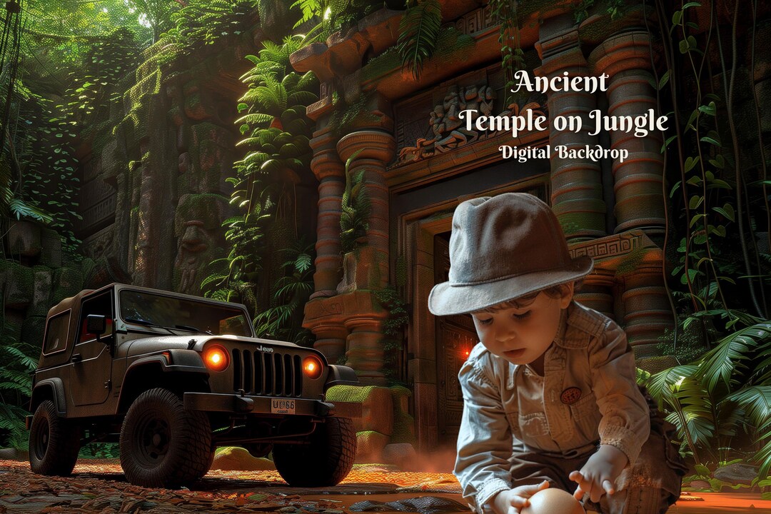 Ancient Temple on Jungle Digital Backdrop off Road Jeep Digital ...