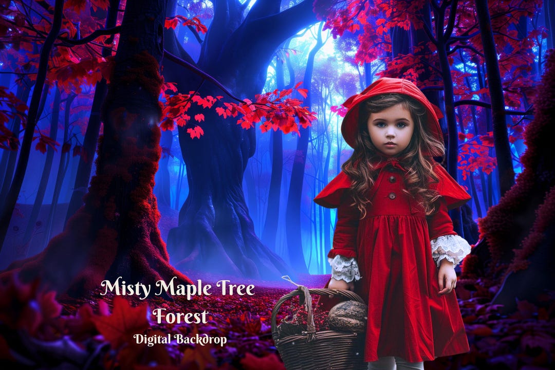 Misty Maple Tree Forest Digital Backdrop Red Forest Path Photo Backdrop ...