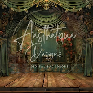 Green Curtain Mini Stage Digital Backdrop Classical Performance Theater ...