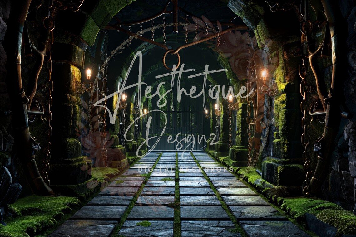 Mossy Castle Dungeon Backdrop Underground Castle Digital Background for ...