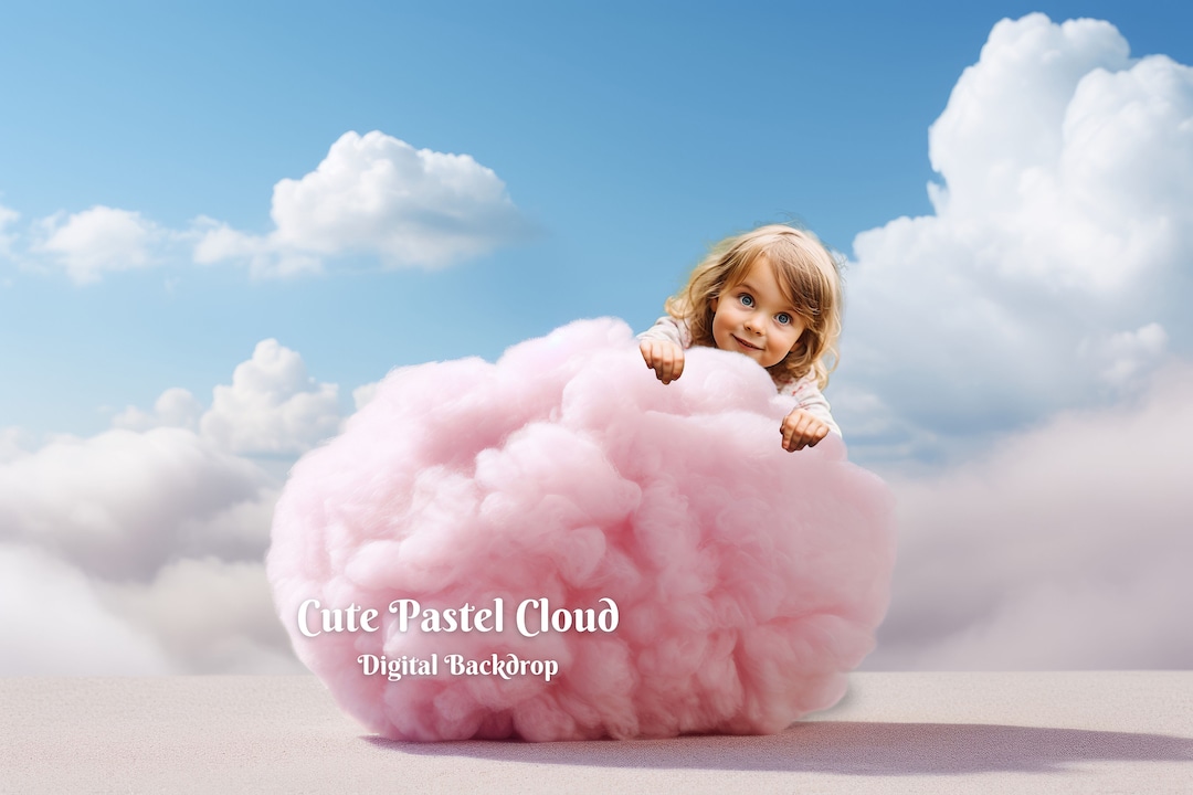 Cute Pastel Cloud Digital Backdrop for Pink Cotton Cloud Photo ...