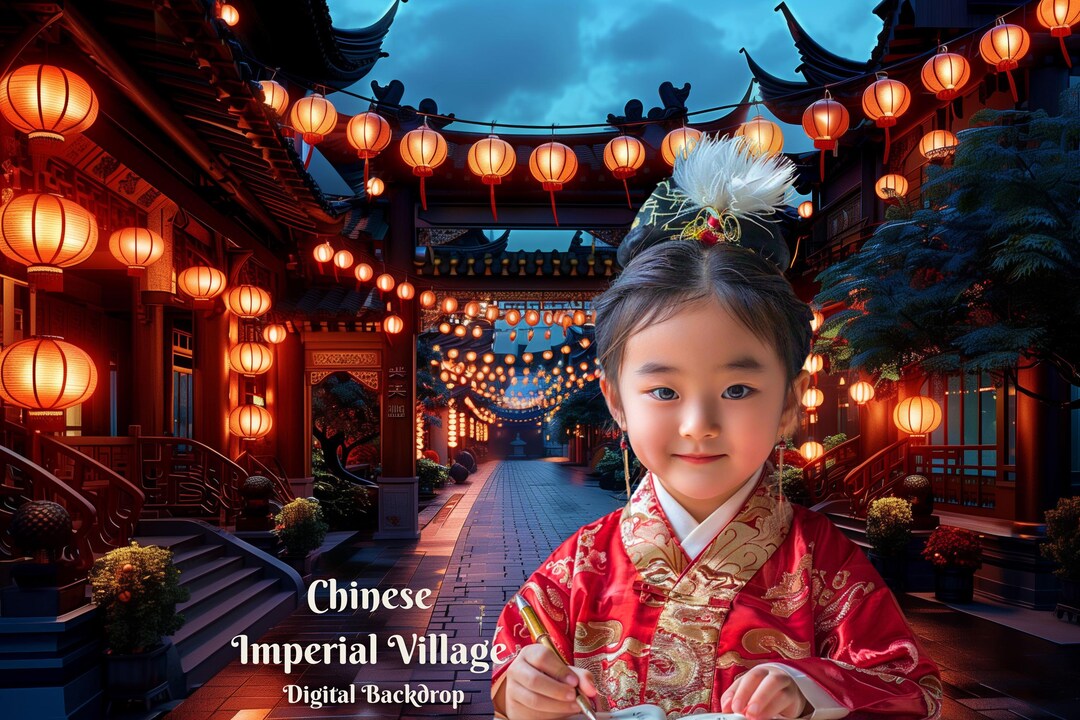 Chinese Imperial Village Digital Backdrop Chinese Lantern Town ...
