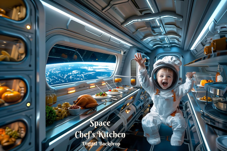 Space Chef's Kitchen Digital Backdrop for Advanced Future Technology ...