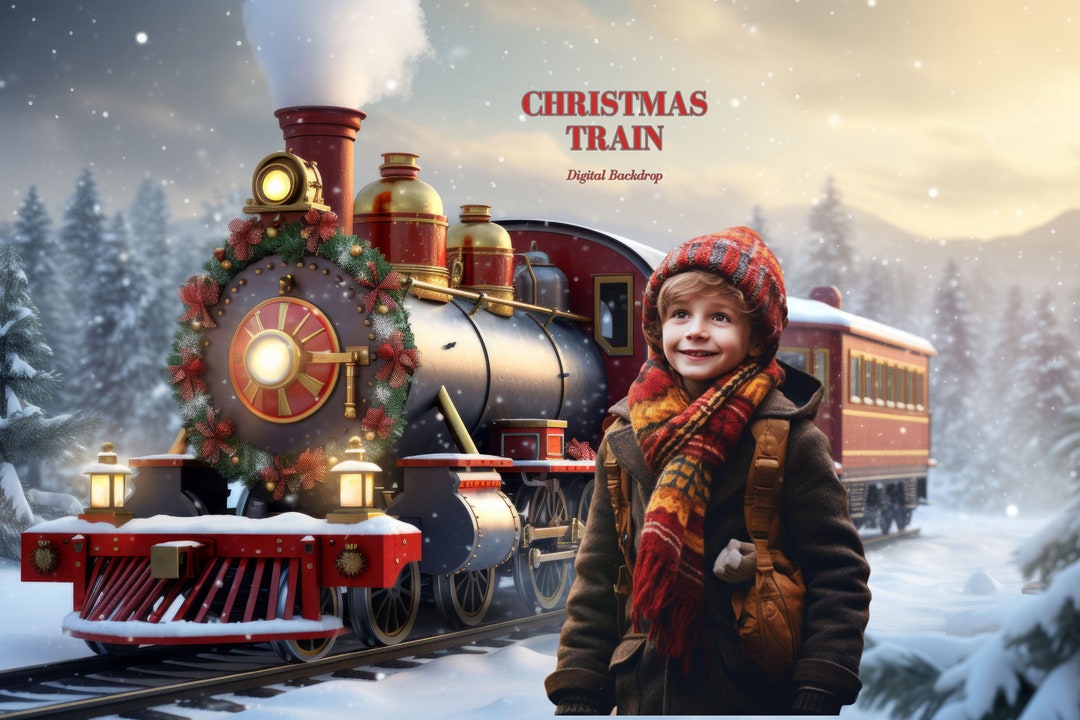 Christmas Train Digital Backdrop Boarding a Christmas Holiday Train ...
