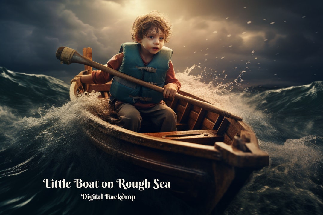 Little Boat on Rough Sea Digital Backdrop for Sea Survivor Photo ...