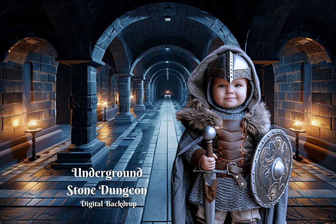 Underground Stone Dungeon Backdrop Kid Knight's Digital Background for ...