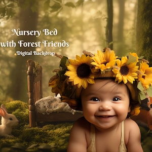 Nursery Bed With Forest Friends Digital Backdrop for Baby Photoshoot ...