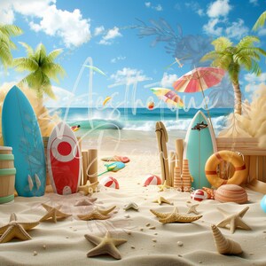 Starfish by the Beach Digital Backdrop Hot Summer Beach Photo ...