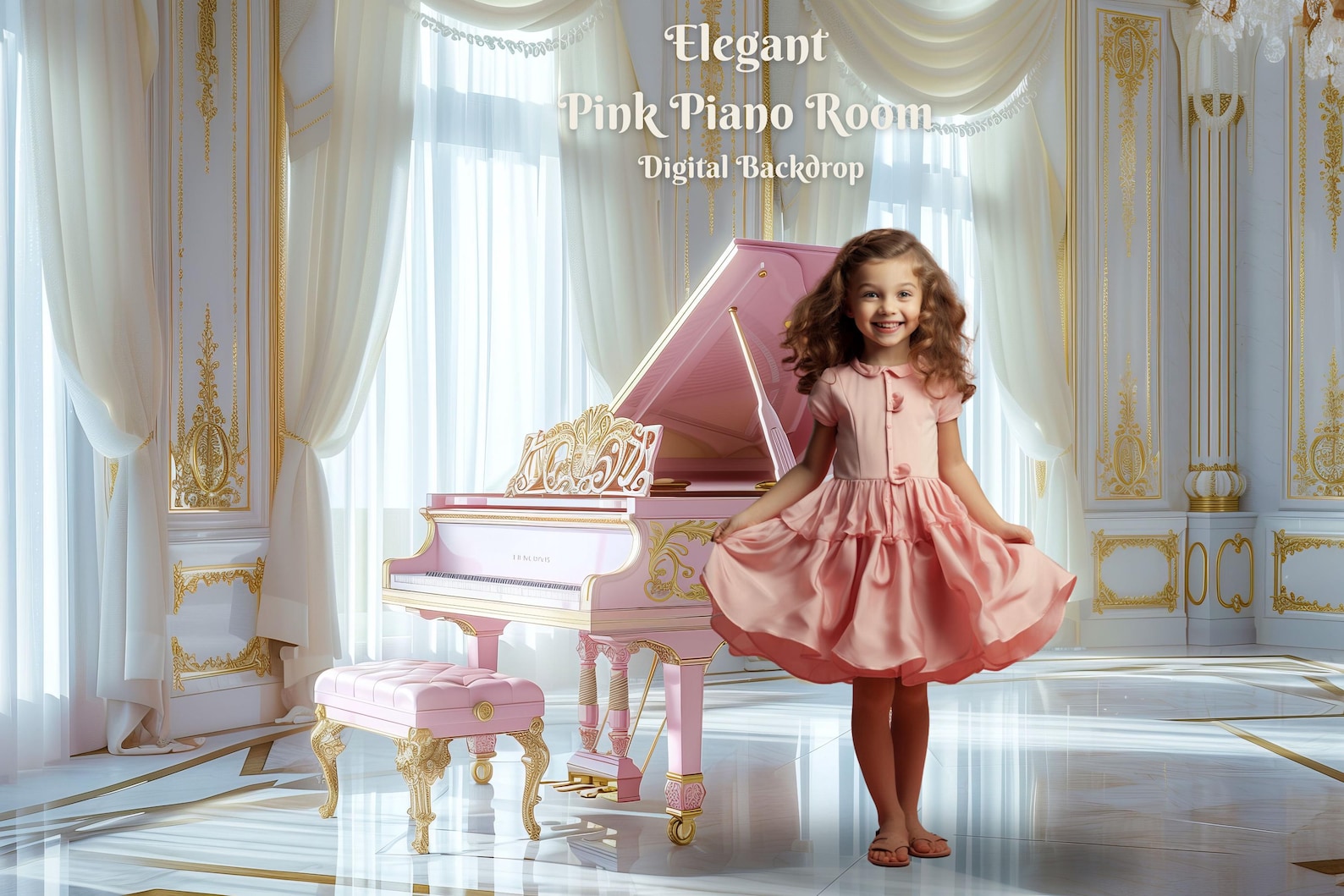 Elegant Pink Piano Room Digital Backdrop Classical Performance Theater ...