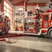 Fire Station Garage Digital Backdrop Fireman's Office Truck Photo ...