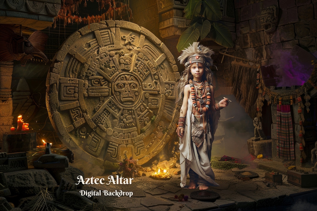 Aztec Altar Digital Backdrop Aztec Stone Calendar Digital Background ...