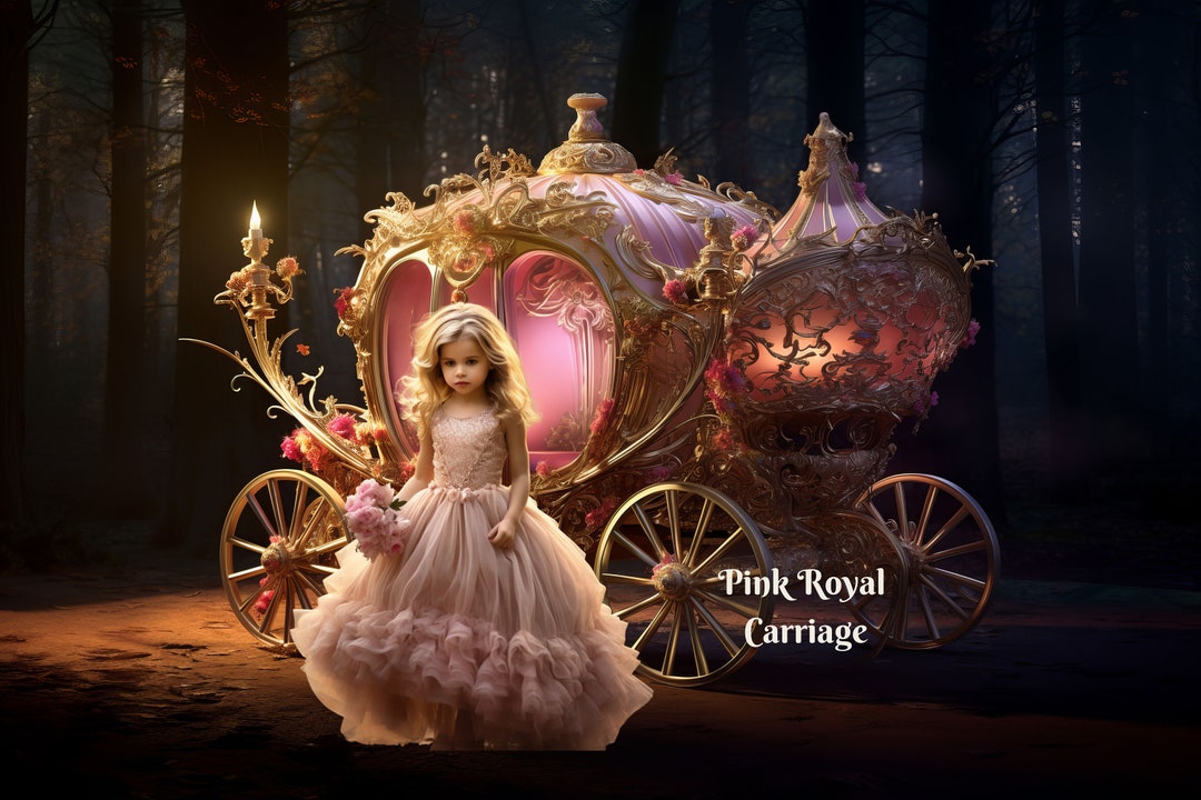 Pink Magical Carriage Digital Backdrop Royal Princess Carriage Digital ...