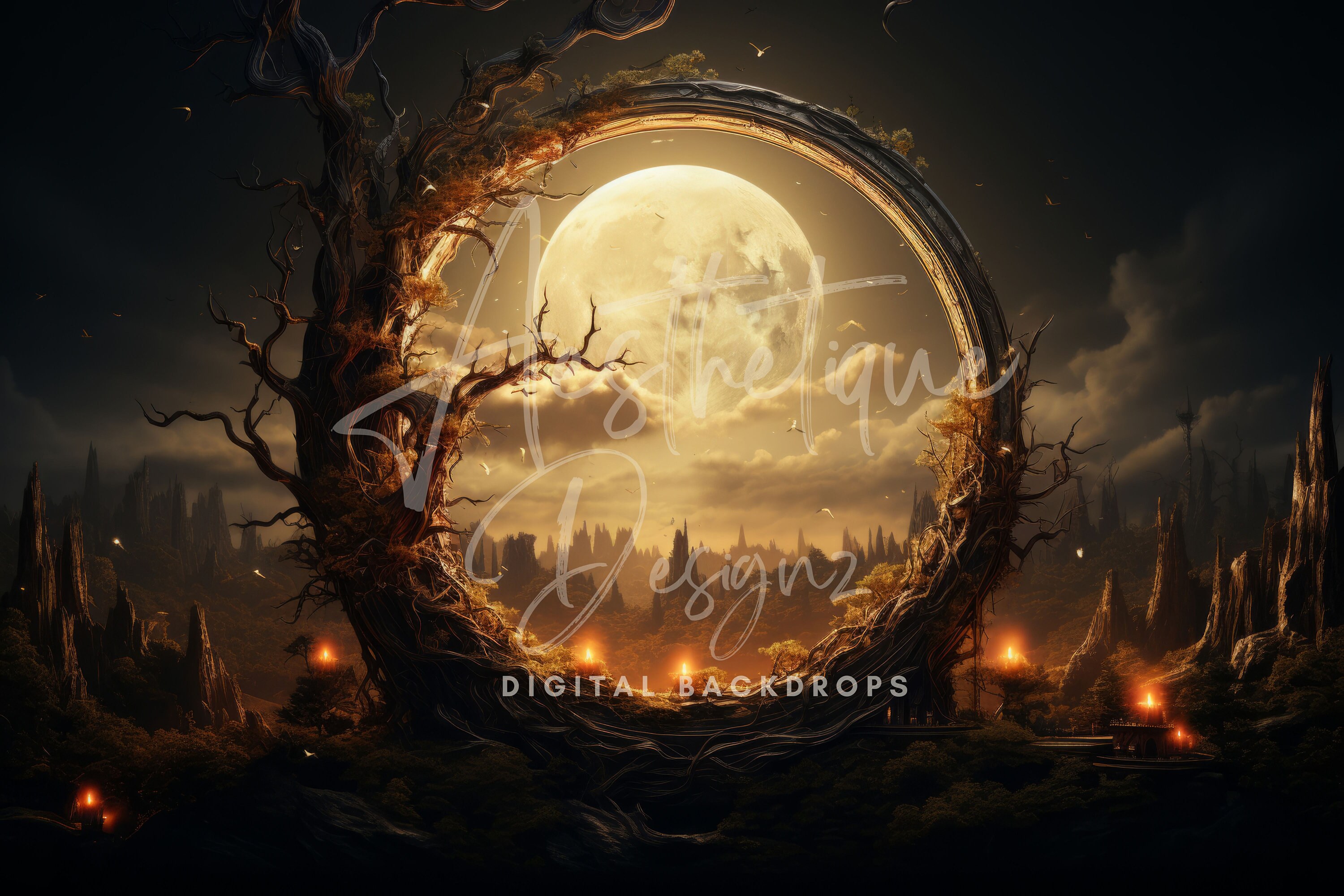 Enigmatic Moon Circle Digital Backdrop Creepy Big Moon Background ...