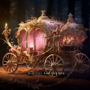 Pink Magical Carriage Digital Backdrop Royal Princess Carriage Digital ...