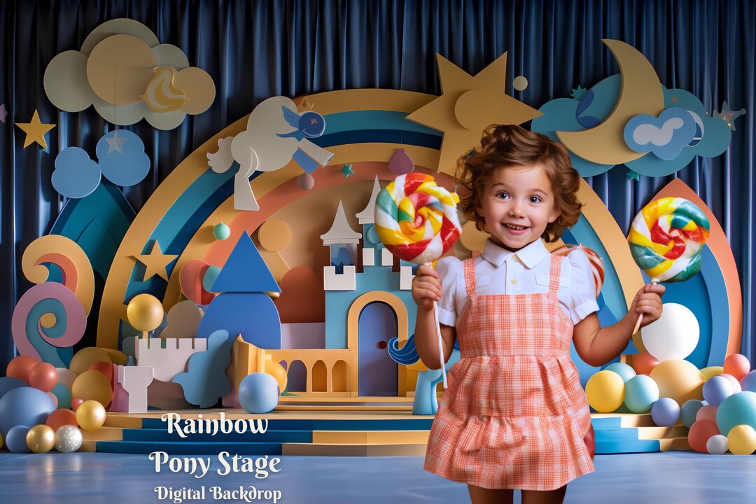 Rainbow Pony Stage Digital Backdrop Kid's Birthday Photo Background for ...
