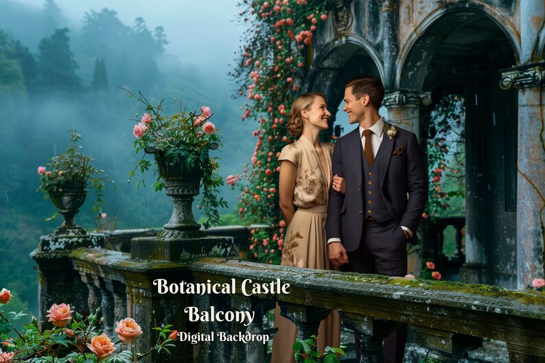 Dilapidated Botanical Castle Balcony Digital Backdrop for Dreamy Fairy ...