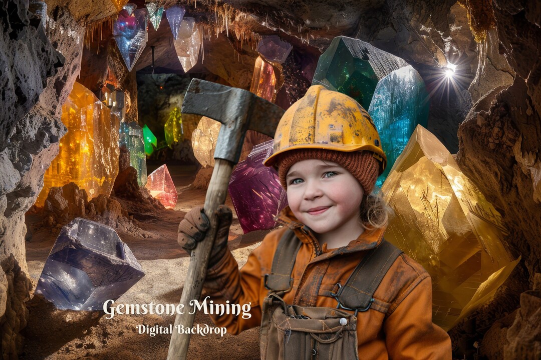 Gemstone Mining Digital Backdrop Crystal Rock Cave Digital Background Crystal Shards Digital ...