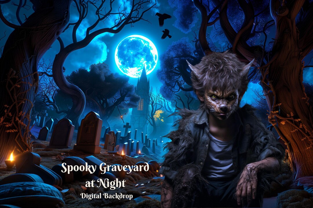Spooky Graveyard at Night Digital Backdrop Halloween Photo Background ...