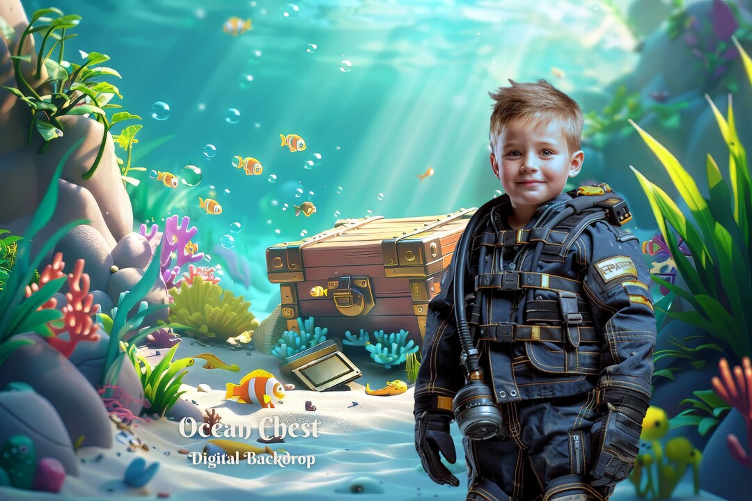 Ocean Chest Digital Backdrop Mermaid Kid Digital Background for Under ...