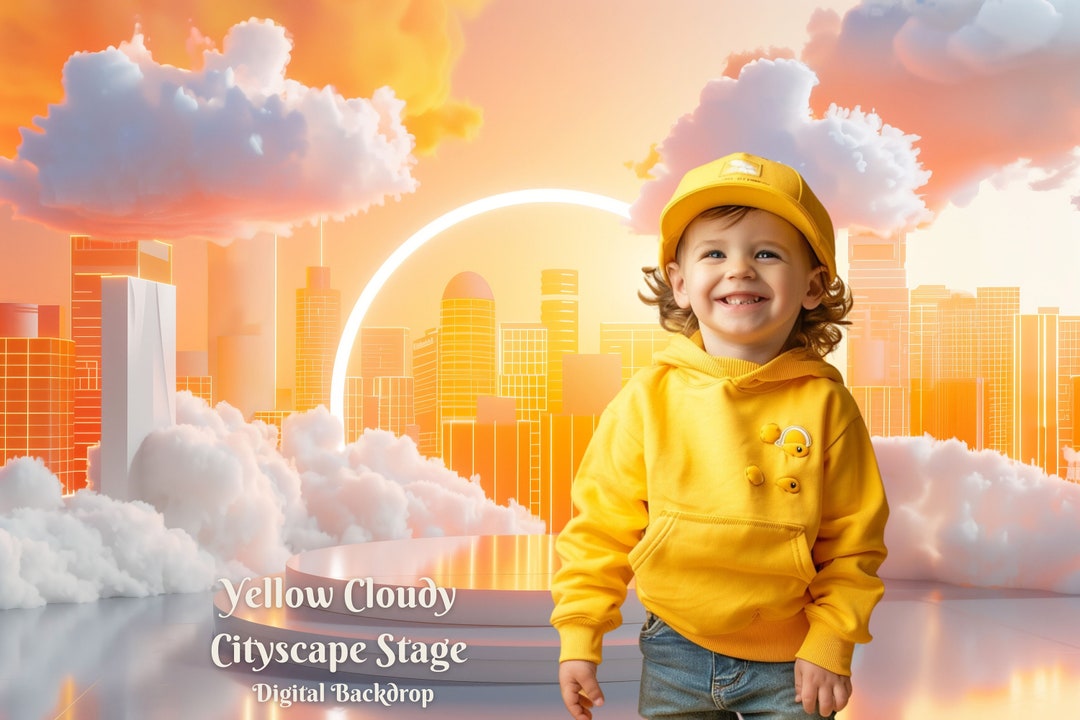 Yellow Cloudy Cityscape Stage Digital Backdrop Sunny Day Podium Digital ...
