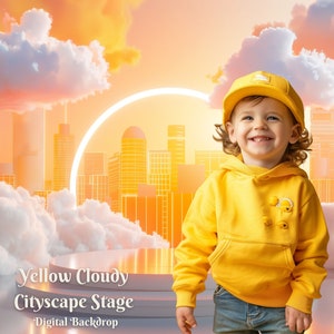 Yellow Cloudy Cityscape Stage Digital Backdrop Sunny Day Podium Digital ...