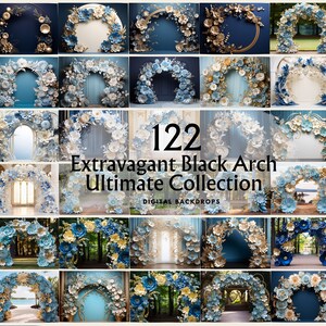 122 Blue Floral Arch Backdrop Baby Blue Photography Background Blue and ...