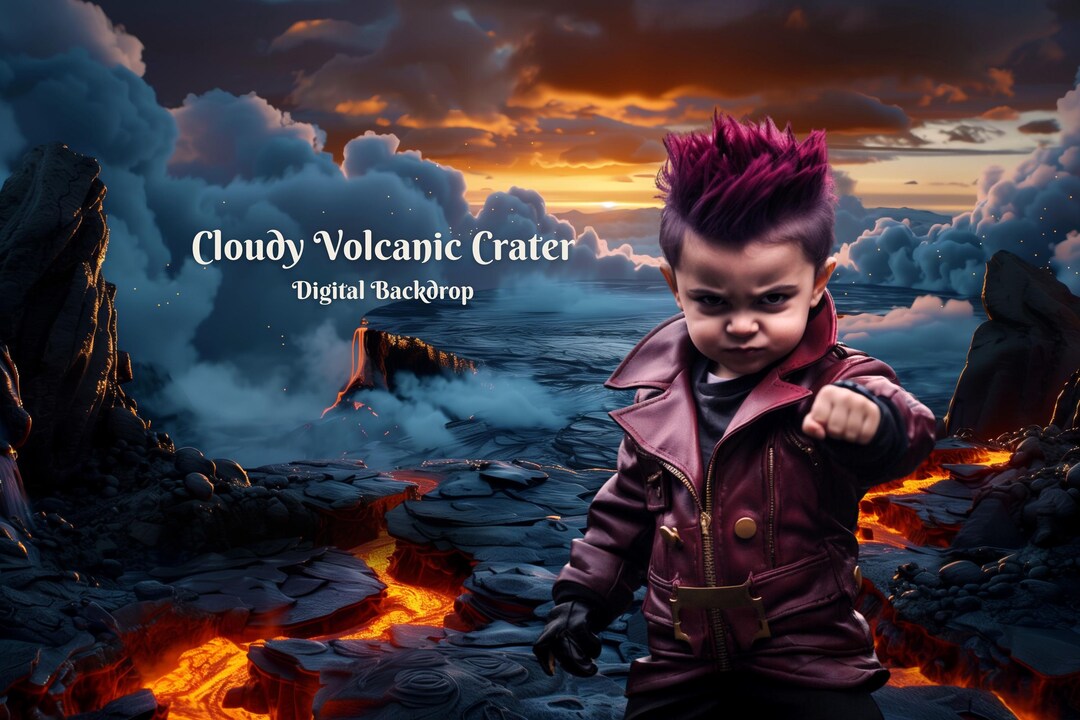 Cloudy Volcanic Crater Digital Backdrop for Hot Lava Cave Composite ...