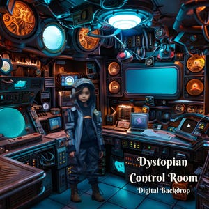 Dystopian Control Room Digital Backdrop for Advanced Future Technology ...