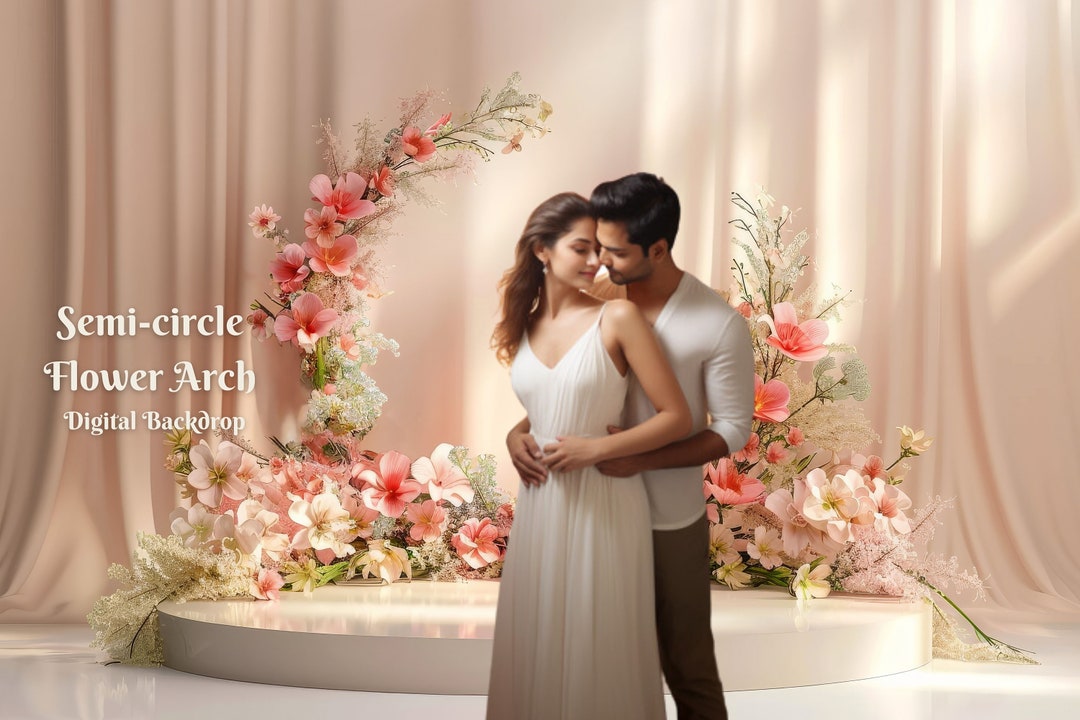 Semi-circle Flower Arch Stage Digital Backdrop Pink Flowers Photoshoot ...