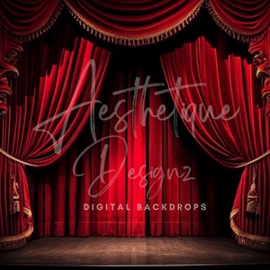 Center Stage With Red Velvet Curtains Digital Backdrop Magician ...