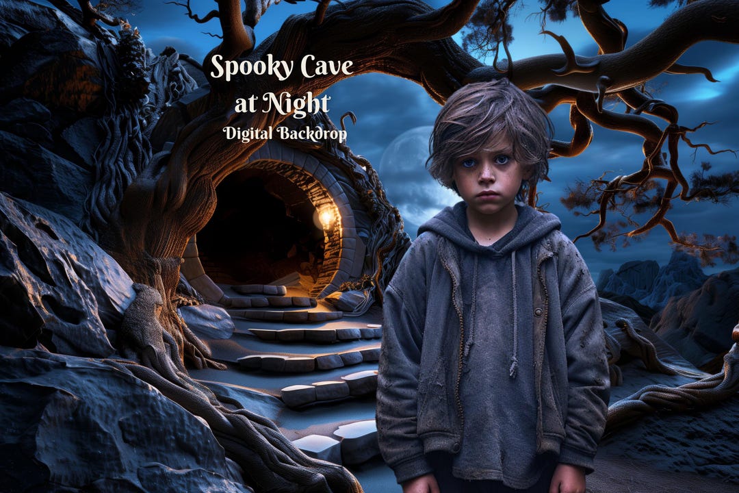 Spooky Cave at Night Digital Backdrop for Mystery Forest Cave Composite ...